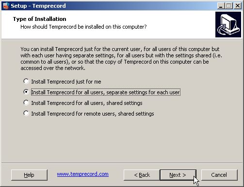 Installation of Temprecord